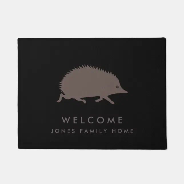 Welcome Hedgehog Custom Family Name Doormat | Zazzle