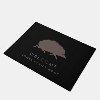 Welcome Hedgehog Custom Family Name Doormat | Zazzle