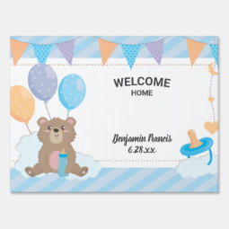 Welcome Home Baby Boy Cute Teddy Bear Yard Sign | Zazzle
