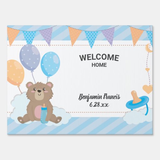 Welcome Home Baby Boy Cute Teddy Bear Yard Sign | Zazzle