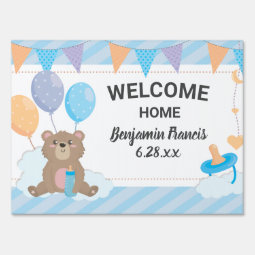 Welcome Home Baby Boy Cute Teddy Bear Yard Sign | Zazzle