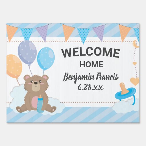 Welcome Home Baby Boy Cute Teddy Bear Yard Sign | Zazzle