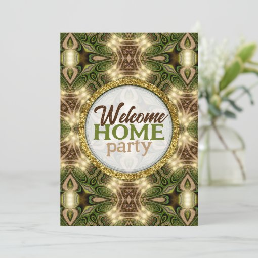 Welcome Home Batik Earth Green Gold Forest Party Invitation | Zazzle