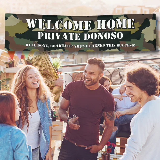 Welcome Home Boot Camp Camo Graduation Banner | Zazzle