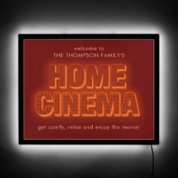 Welcome Home Cinema Name Neon Effect Burgundy LED Sign | Zazzle