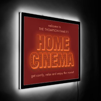 Welcome Home Cinema Name Neon Effect Burgundy LED Sign | Zazzle