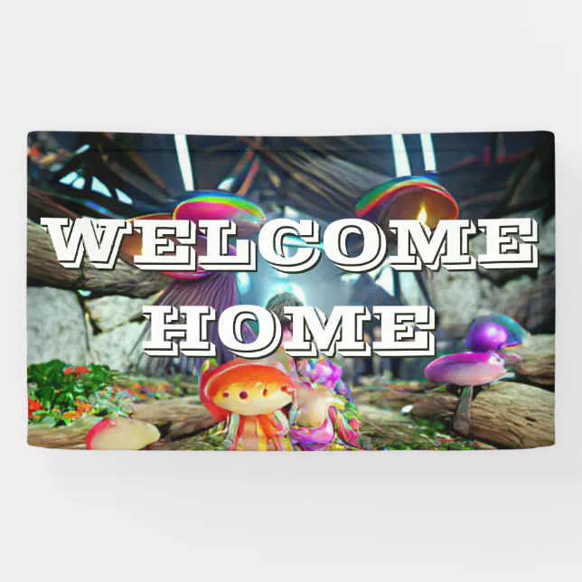 Welcome Home custom Mushrooms and Fairies Banner | Zazzle
