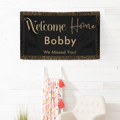 Welcome Home Gold Confetti, Black Banner | Zazzle