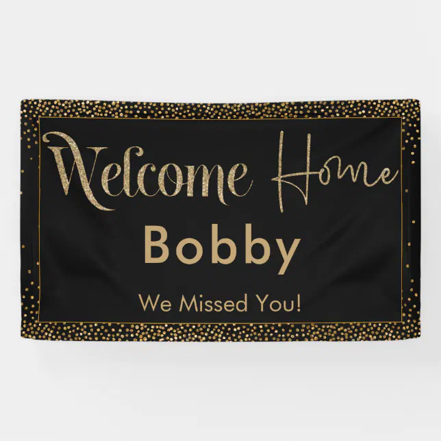 Welcome Home Gold Confetti, Black Banner | Zazzle