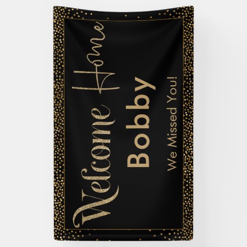 Welcome Home Gold Confetti, Black Banner | Zazzle