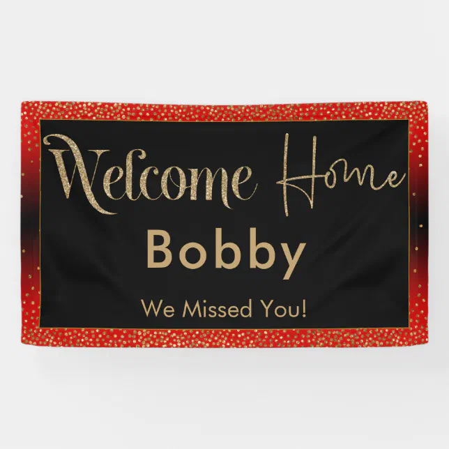 Welcome Home Gold Confetti, Bright Red Banner | Zazzle