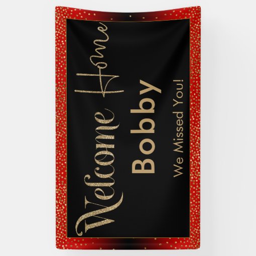 Welcome Home Gold Confetti, Bright Red Banner | Zazzle