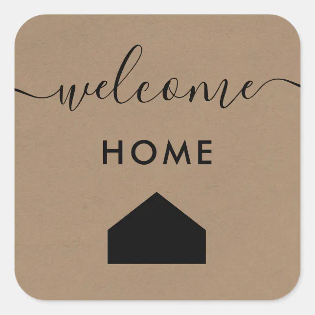 Welcome Home Label, Realtor Client Gift Tag, Kraft Square Sticker | Zazzle