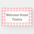 Welcome Home Name Pink and White Buffalo Check Banner | Zazzle