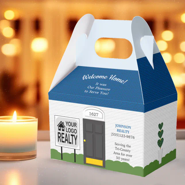 Welcome Home Realtor Logo Blue Roof Gift Box | Zazzle