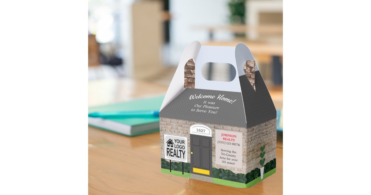Welcome Home Realtor Logo White Brick House Large Favor Boxes | Zazzle