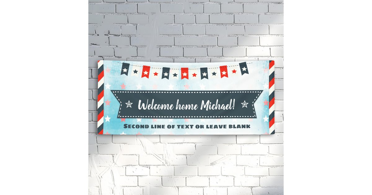 Welcome Home Red white and Blue Stars and Stripes Banner | Zazzle