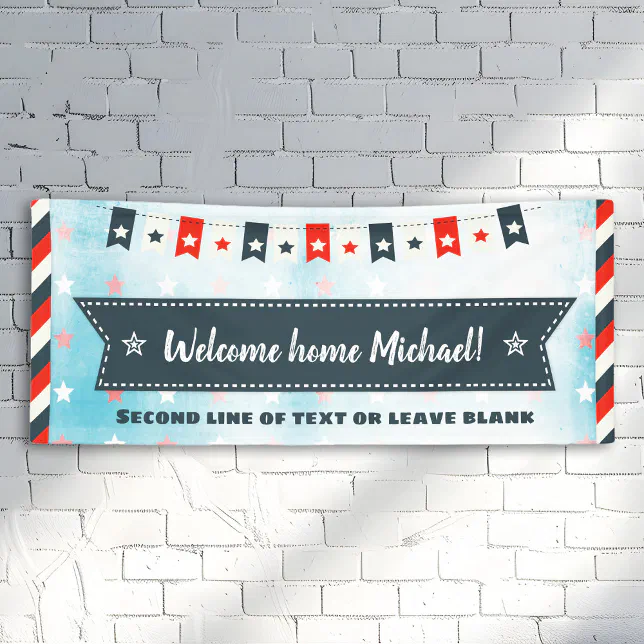 Welcome Home Red white and Blue Stars and Stripes Banner | Zazzle