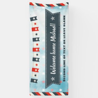 Welcome Home Red white and Blue Stars and Stripes Banner | Zazzle