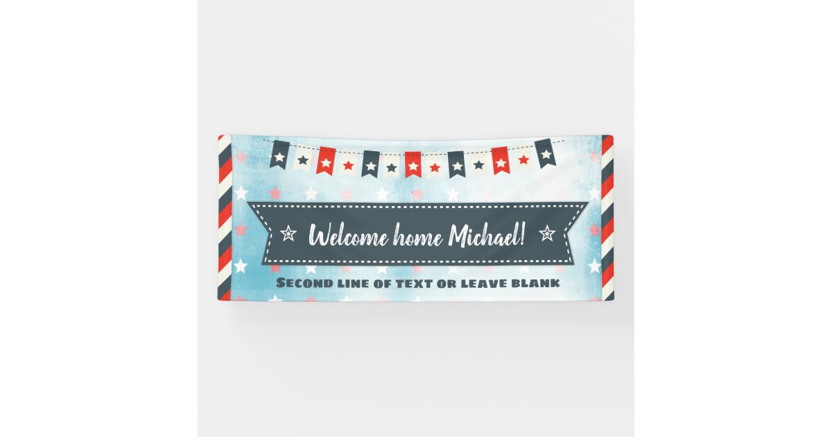 Welcome Home Red white and Blue Stars and Stripes Banner | Zazzle