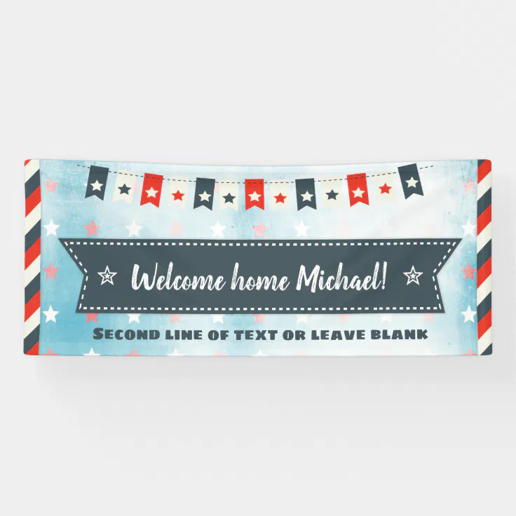 Welcome Home Red white and Blue Stars and Stripes Banner | Zazzle
