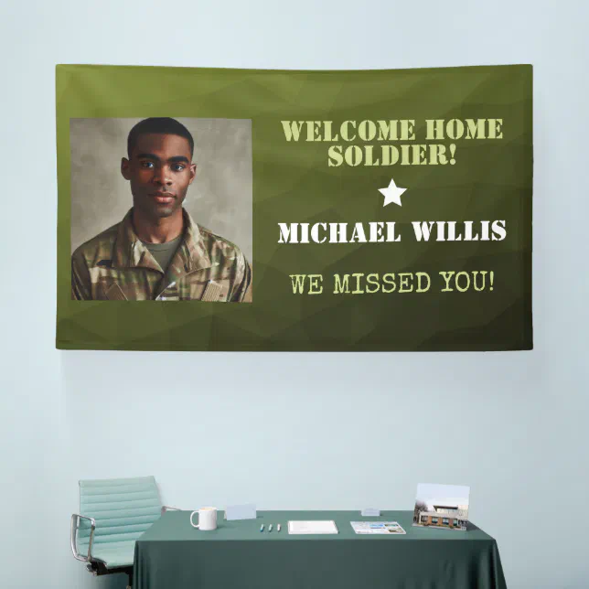 Welcome home Soldier Custom name Photo Army green Banner | Zazzle