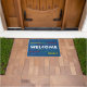Welcome in Many Languages Blue Background Doormat | Zazzle