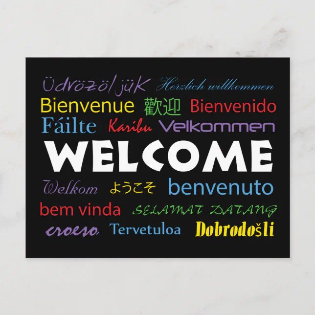 Welcome in Many Languages Colorful Postcard | Zazzle