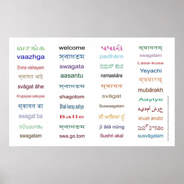 WELCOME in the Main Languages of INDIA - 5 Sizes ! Poster | Zazzle
