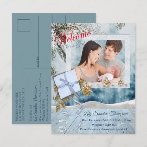 Welcome it's a Girl Announcement Postcard | Zazzle