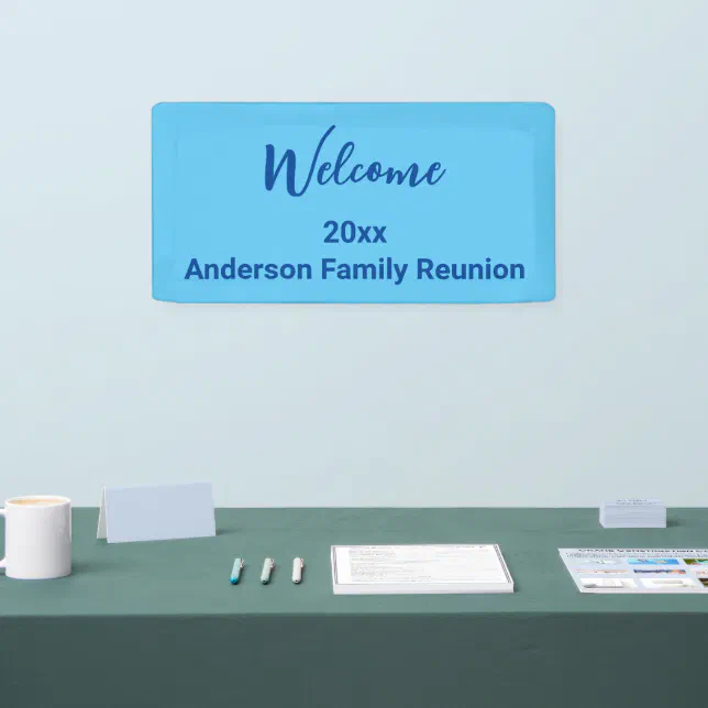 Welcome Light Blue & Dark Blue Name Family Reunion Banner | Zazzle