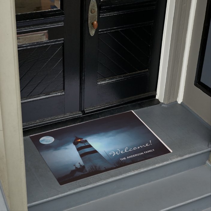 Welcome lighthouse night full moon dark clouds doormat | Zazzle.com