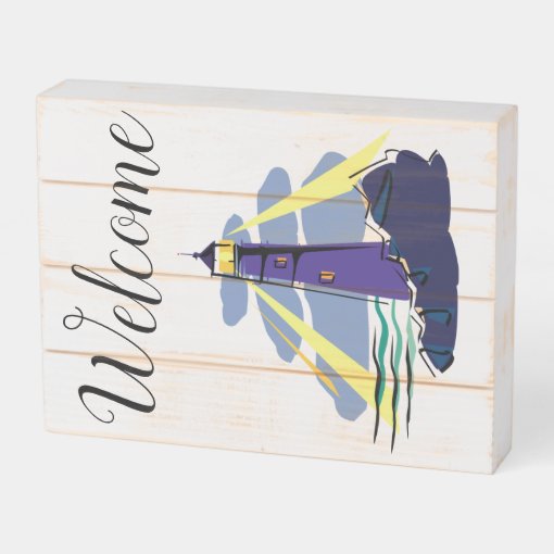 Welcome Lighthouse Wooden Box Sign | Zazzle
