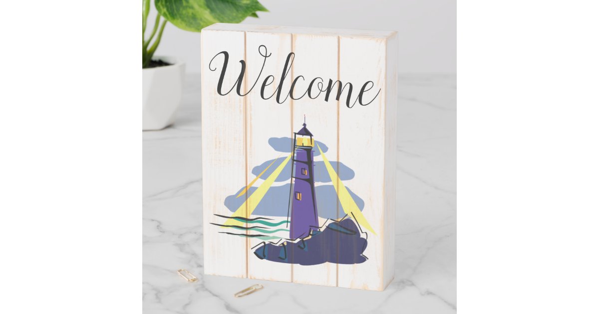 Welcome Lighthouse Wooden Box Sign | Zazzle