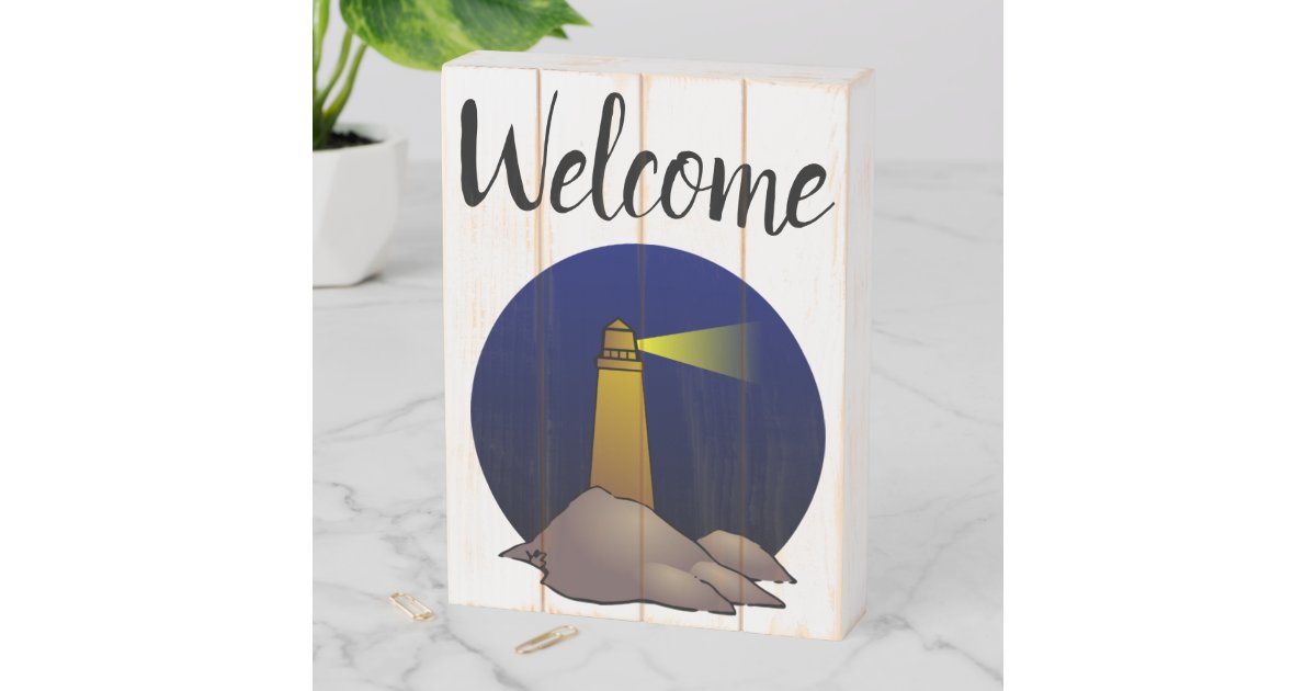 Welcome Lighthouse Wooden Box Sign | Zazzle