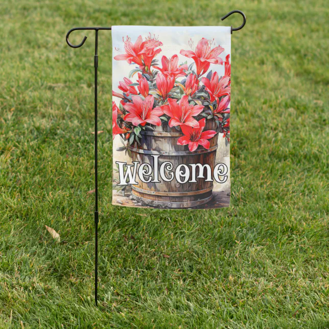 Welcome Lily Flower Illustration Garden Flag | Zazzle