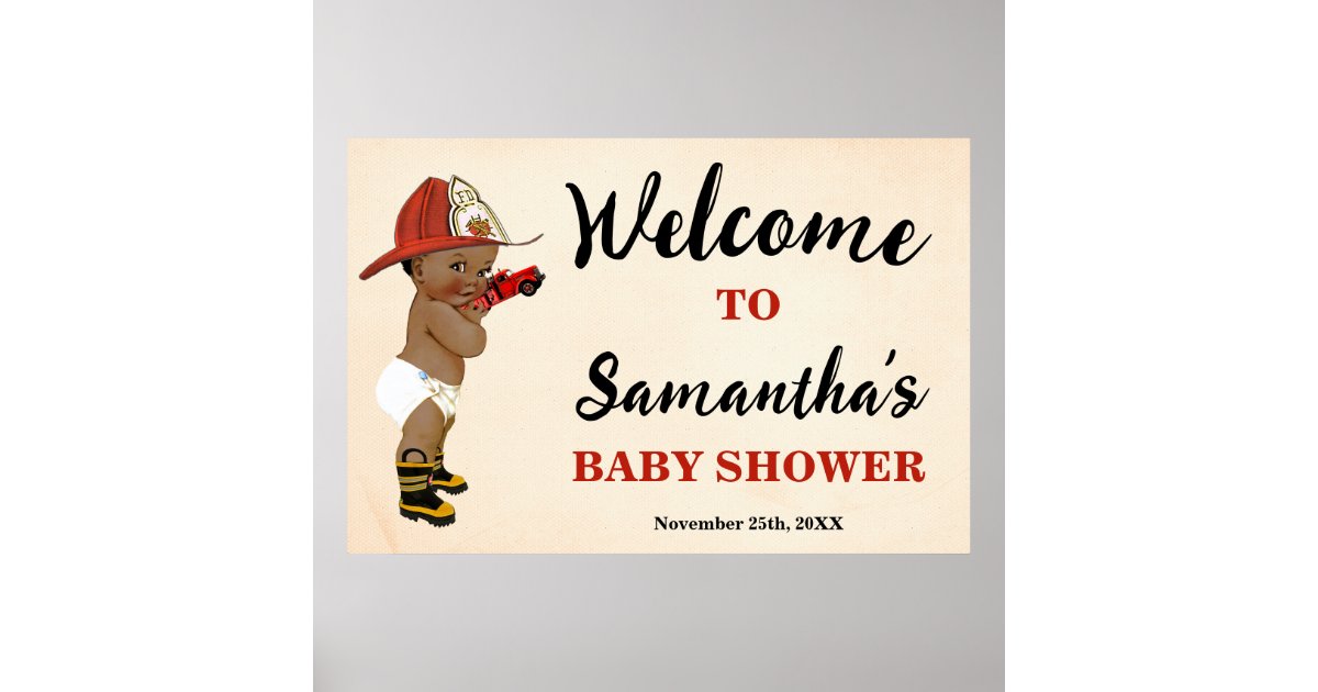 Welcome Little AA Firefighter Baby Shower Poster | Zazzle