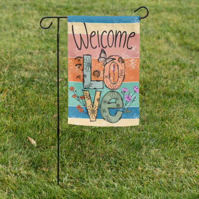 Welcome Love Rainbow Garden Flag | Zazzle