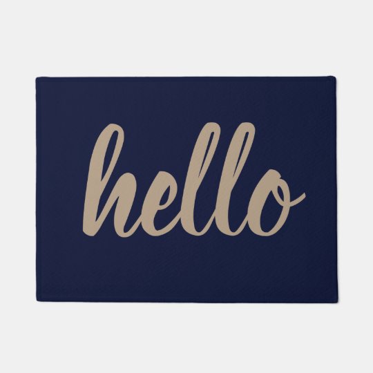 Welcome Mat Hello Outdoor/Indoor Navy Blue/Taupe! | Zazzle.com