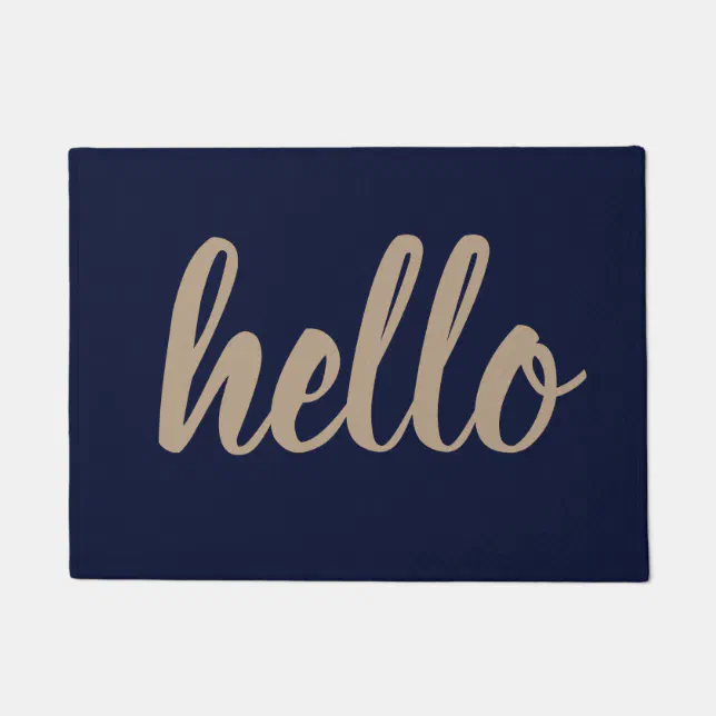Welcome Mat Hello Outdoor/Indoor Navy Blue/Taupe! | Zazzle