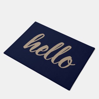 Welcome Mat Hello Outdoor/Indoor Navy Blue/Taupe! | Zazzle