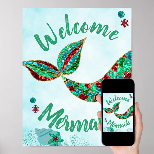 Welcome Mermaids, Mermaid Birthday Sign, Christmas Poster | Zazzle