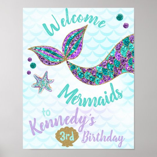 Welcome Mermaids, Mermaid Birthday Sign, Poster | Zazzle.com