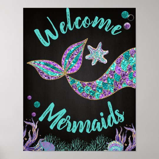 Welcome Mermaids, Mermaid Birthday Sign, Wall art | Zazzle.com