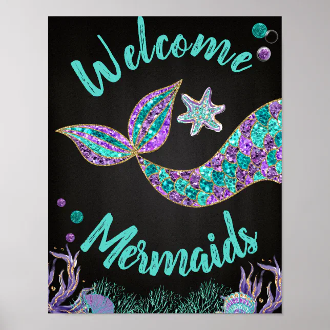 Welcome Mermaids, Mermaid Birthday Sign, Wall art | Zazzle