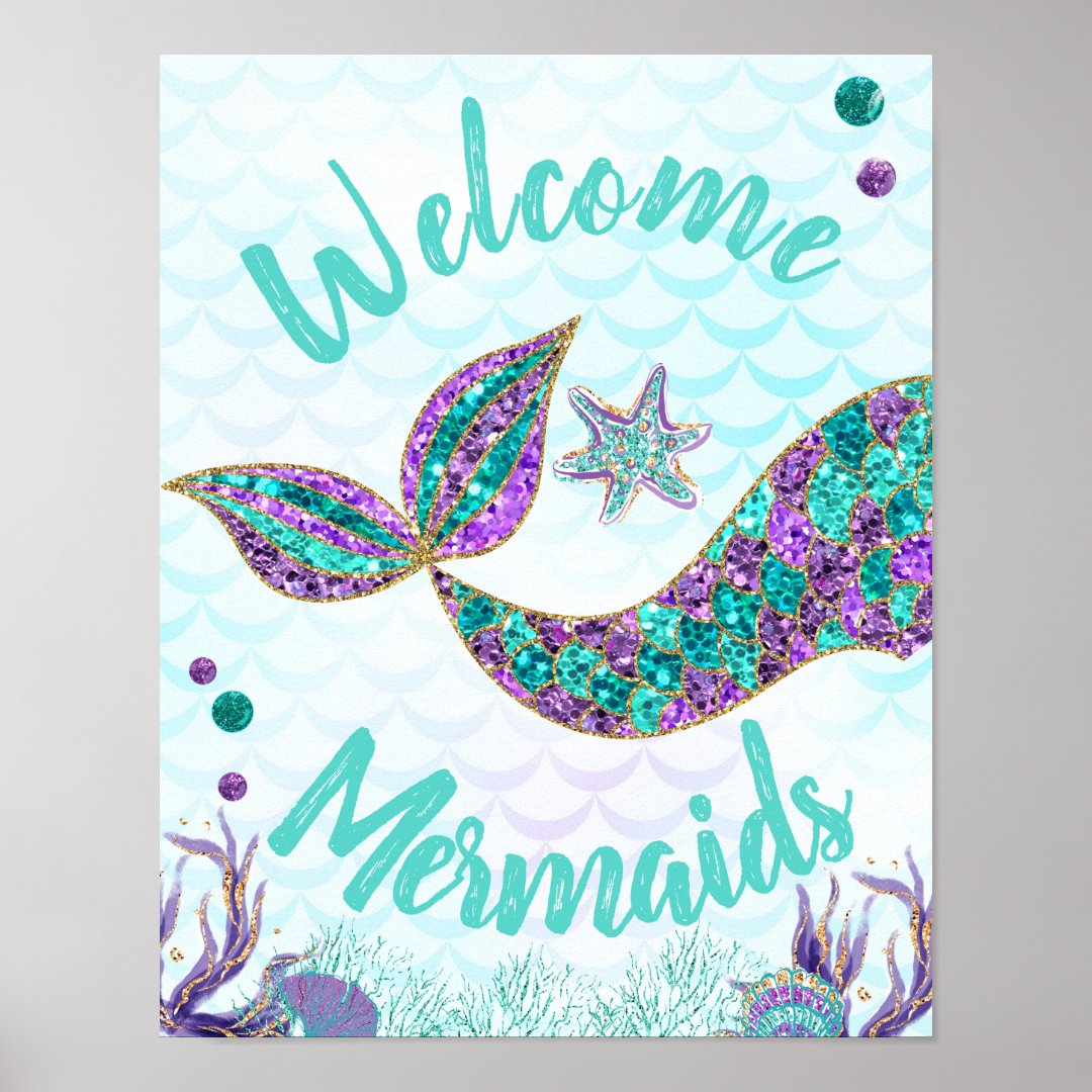 Welcome Mermaids, Mermaid Birthday Sign, Wall art | Zazzle