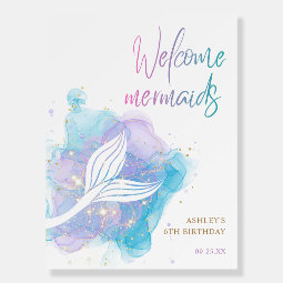 Welcome Mermaids Watercolor Tail Foam Board | Zazzle