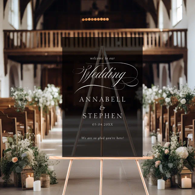 Welcome! Modern, Calligraphy, Wedding Acrylic Sign | Zazzle