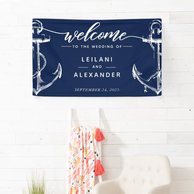 Welcome Nautical Anchor Wedding Banner | Zazzle