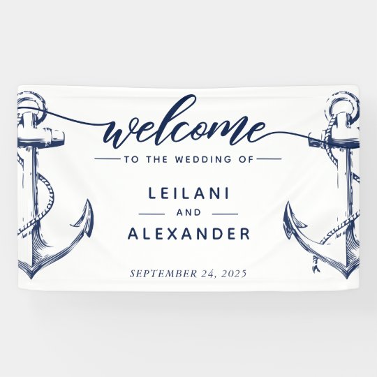 Welcome Nautical Anchor Wedding White Banner | Zazzle.com